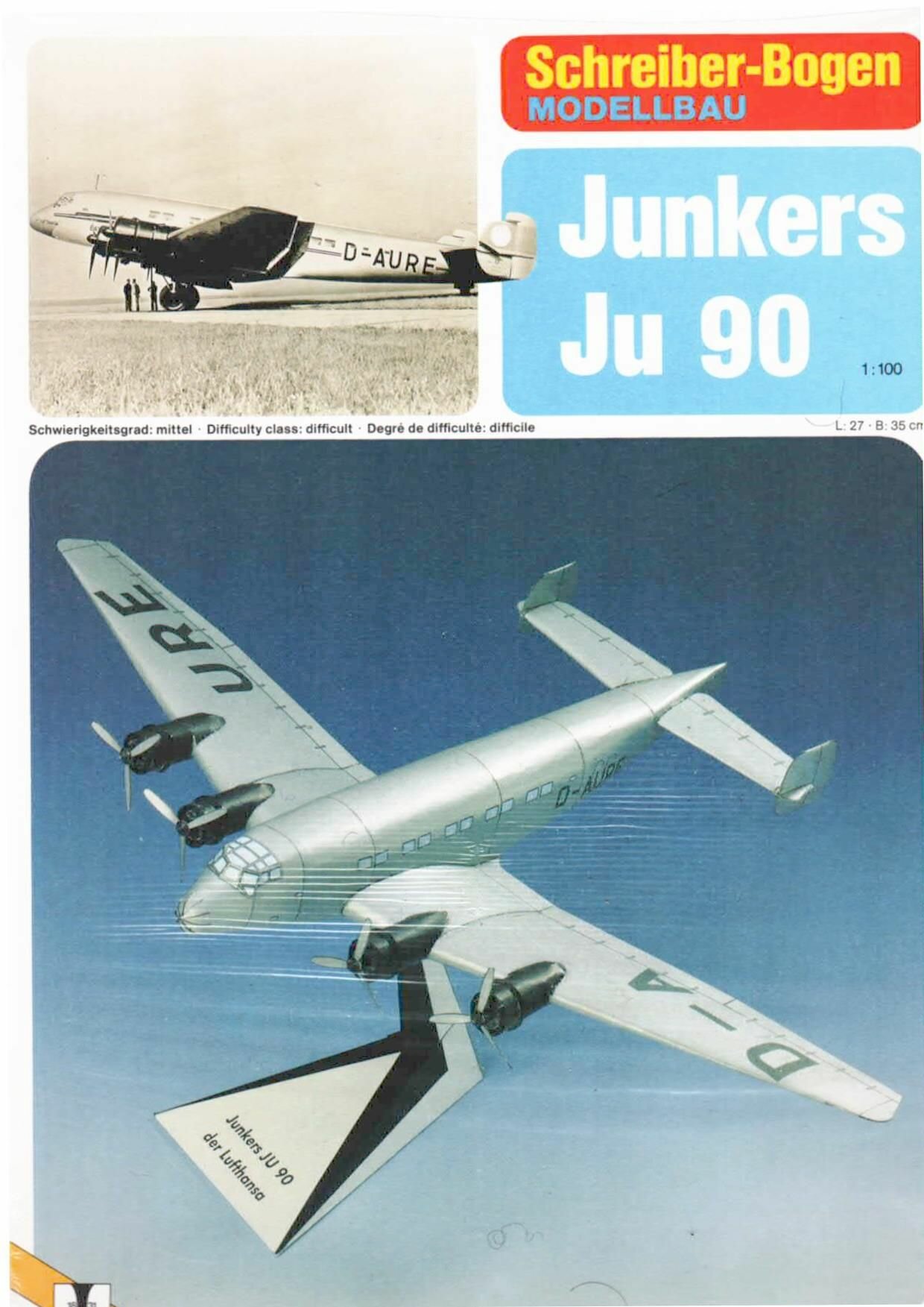 Сборная бумажная модель Самолет Junkers Ju 90 - Schreiber-Bogen (Журнал)