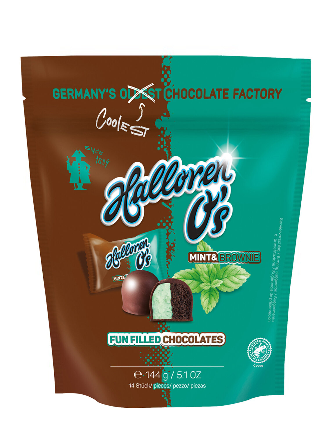 Конфеты Halloren O´s Kugeln с мятно-шоколадной начинкой, 144г