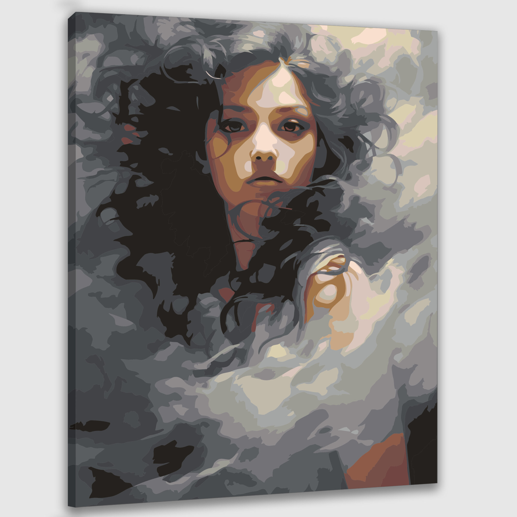 Картина по номерам 40x50 см, картина, масло, девушка, очарование, лицо, безмятежное, загадочное, туман, свет