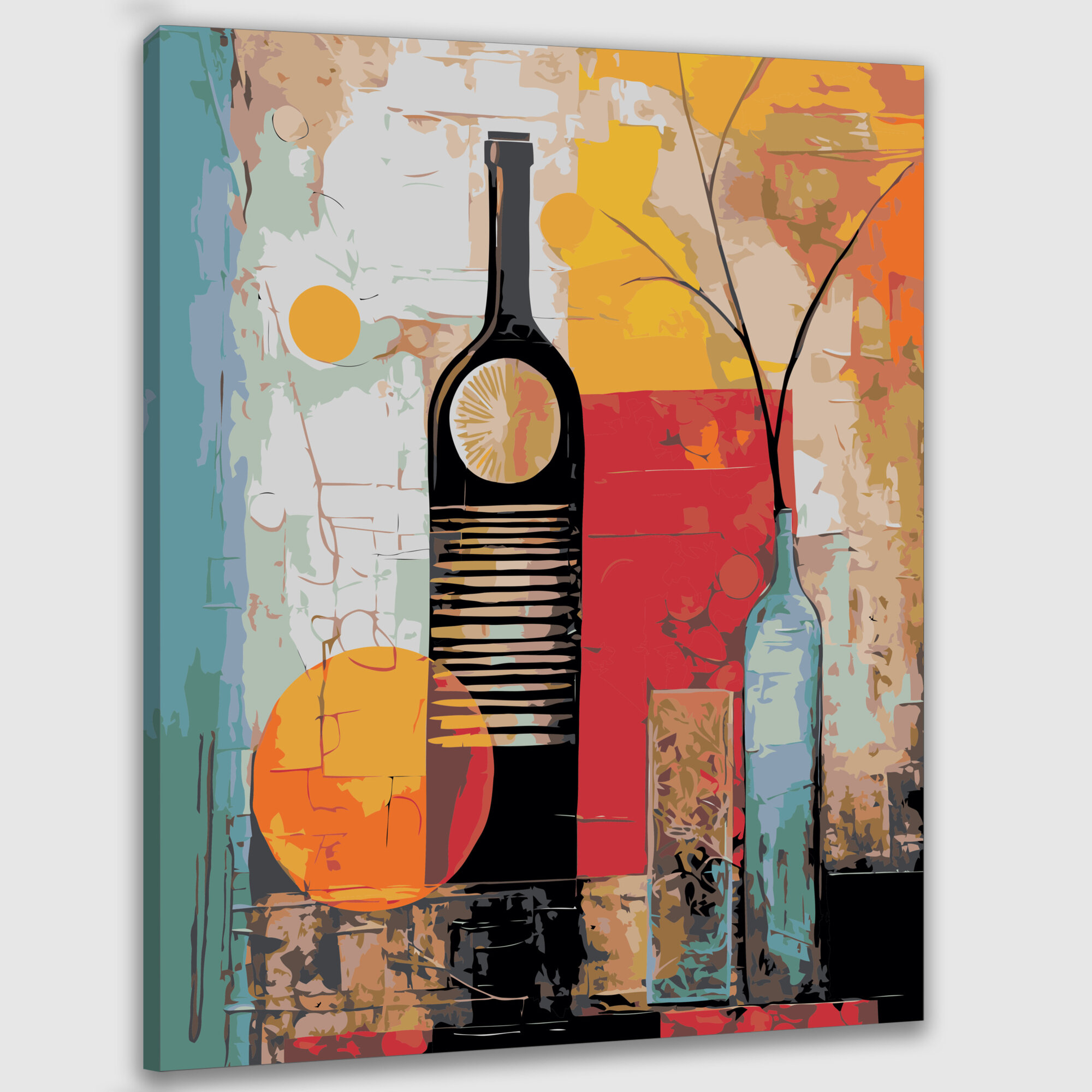 Картина по номерам 40x50 см, коллаж, живопись, вино, бутылка, бокал, абстрактные формы, узоры, смелые цвета