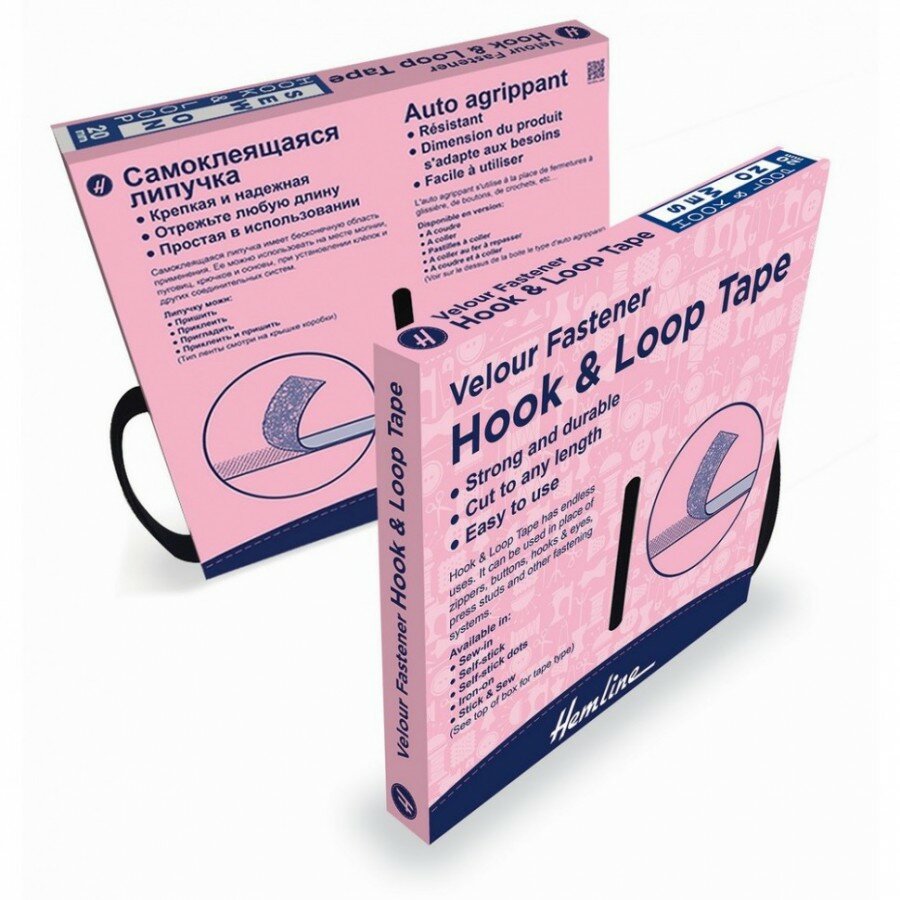 Липучка велюр-петельная пришивная 2 части, рулон, 12 м, ширина 20 мм, цвет черный чёрный HEMLINE N4315/BLAC