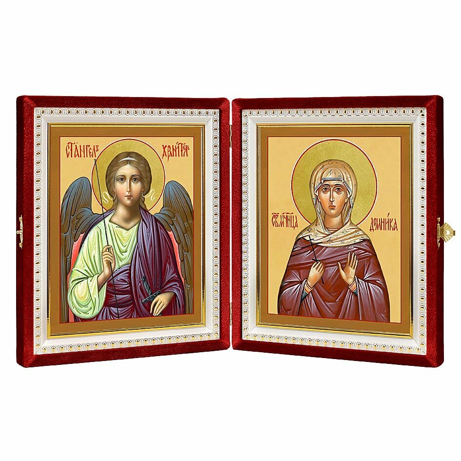 Складень именной "Мученица Домника (Домнина) Аназаровская - Ангел Хранитель", размер ликов 15*18 см