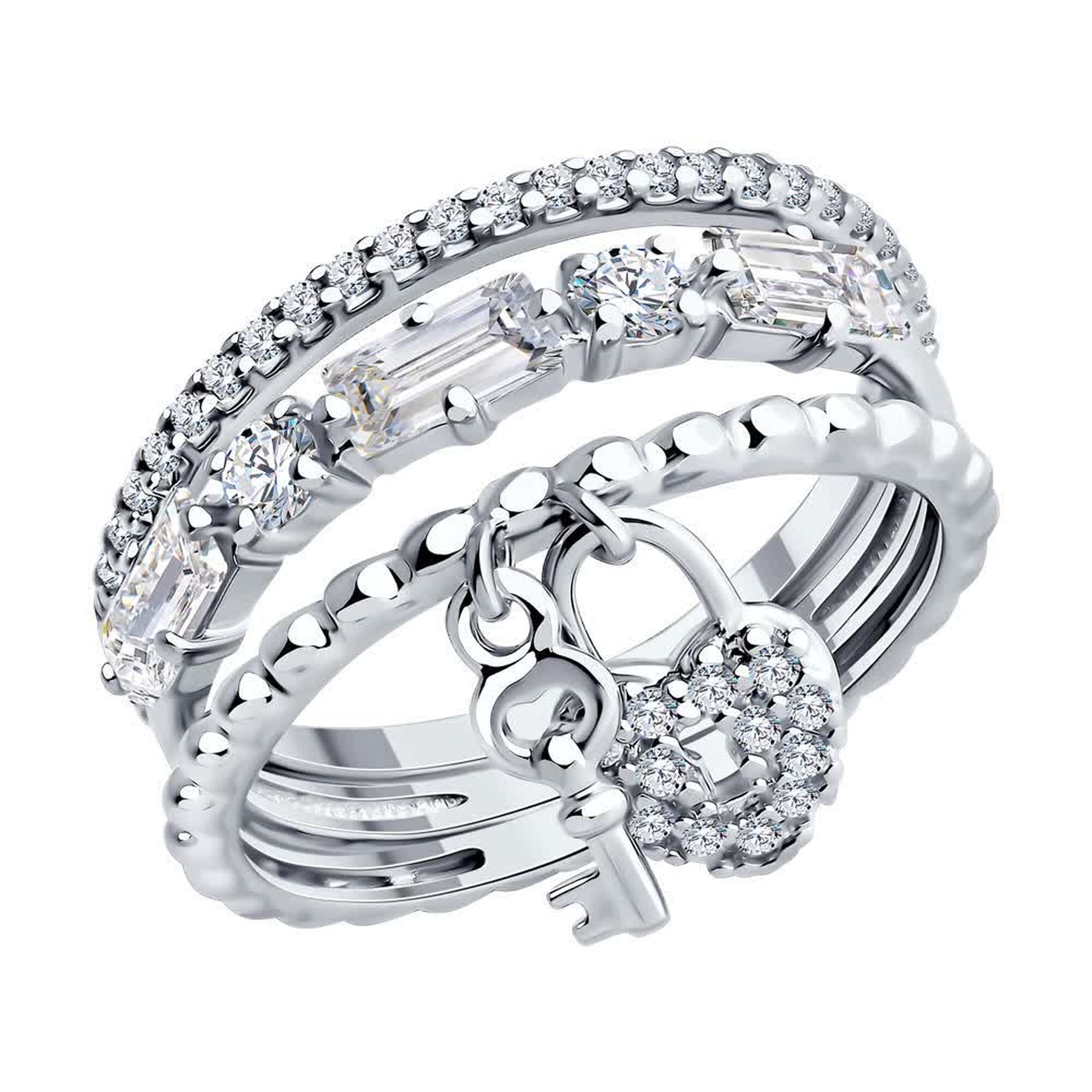 Кольцо дорожка, серебро, 925 проба, родирование, фианит