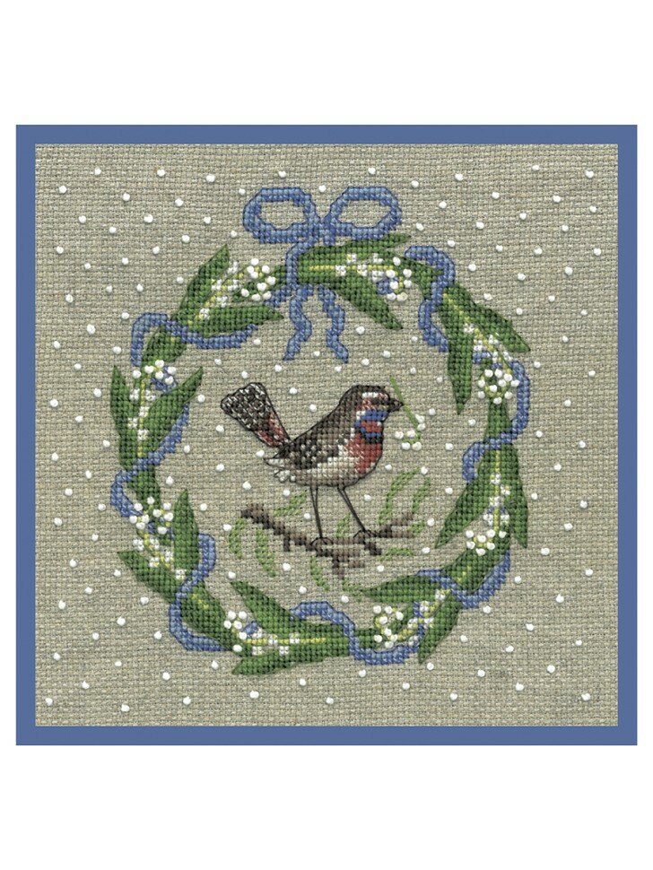 Набор для вышивания Le Bonheur des Dames #2692 May wreath bluethroat (Майский венок Варакуша), Счетный крест, 14.5 х 14.5 см