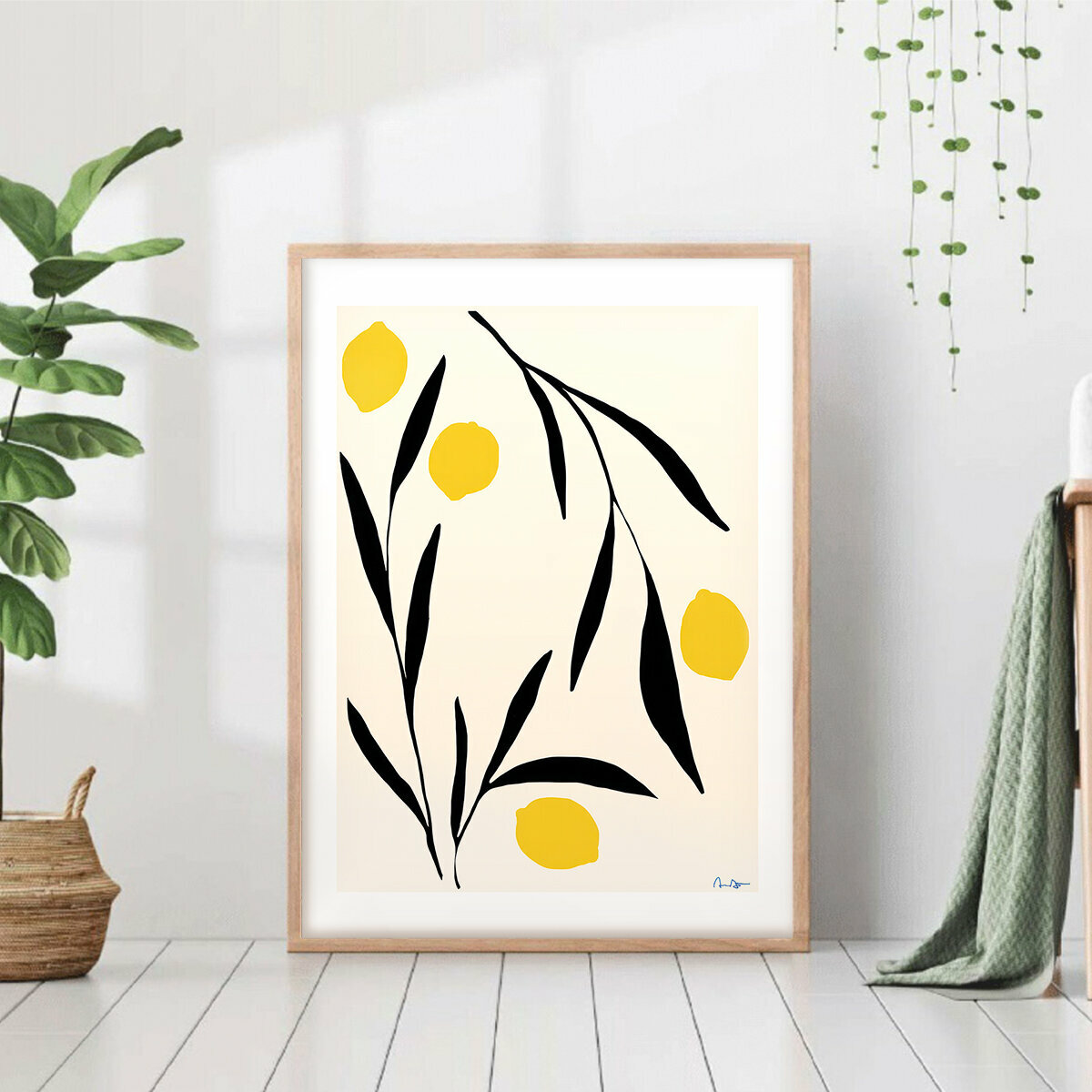 Постер "Лимоны на ветках рисунок" 50x70 без рамки на стену для интерьера