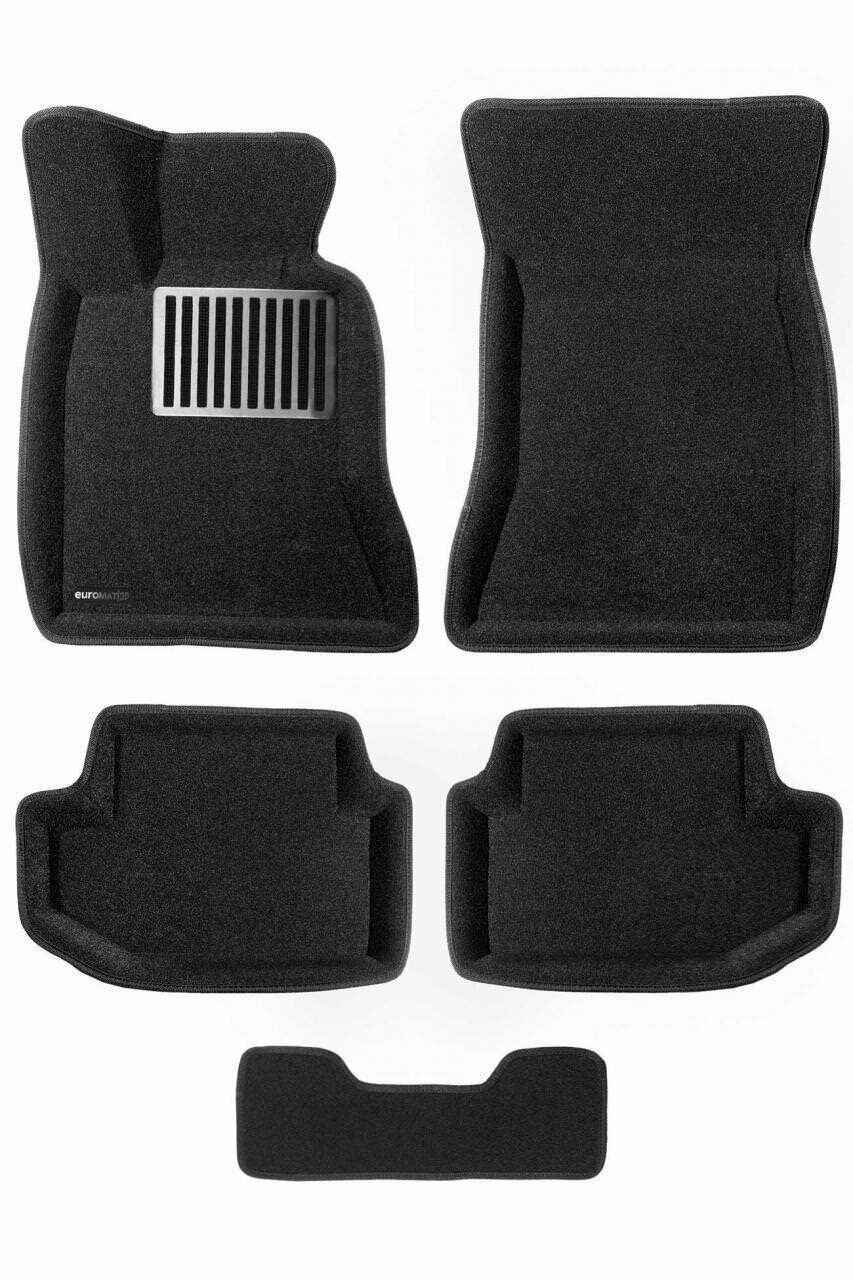 Коврики текстильные 3D Euromat для BMW 5 F10 (рестайлинг 2013-2017) (Евромат 3Д для БМВ 5 серия Ф10), с металлическим подпятником, черные