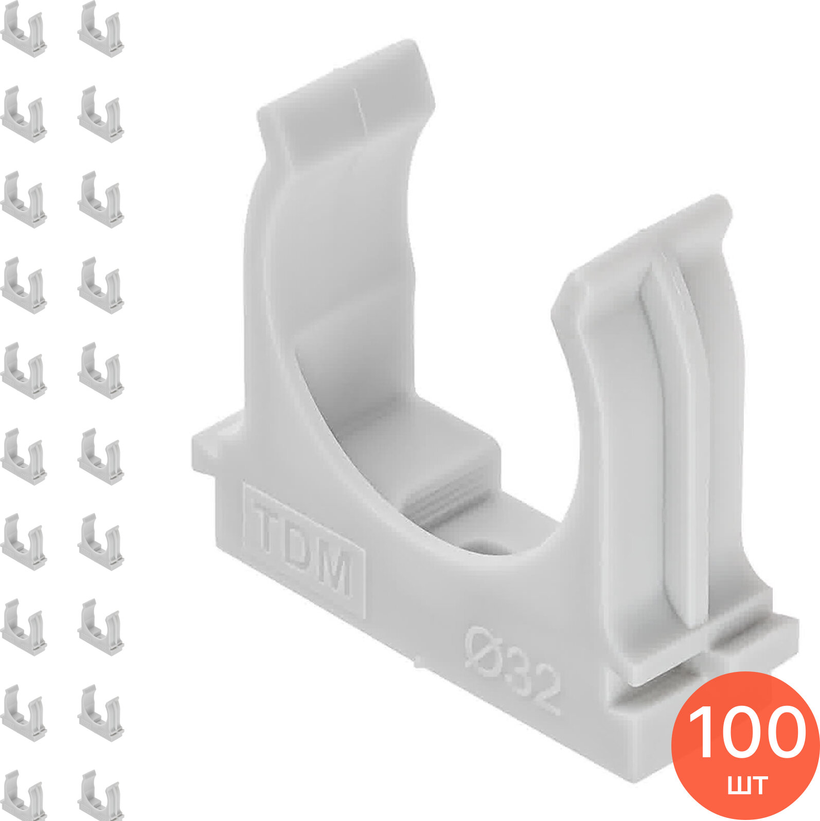 Клипса для крепления труб TDM Electric / ТДМ Электрик для прямого монтажа, диаметр 32мм, серая, SQ0405-8004 / крепеж (комплект из 100 шт)