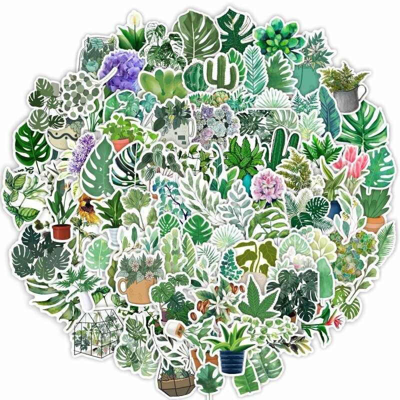 160 шт./упак. Наклейки с зелеными растениями в горшках, виниловые водонепроницаемые граффити для ноутбуков, багажа, скейтбордов, подростков