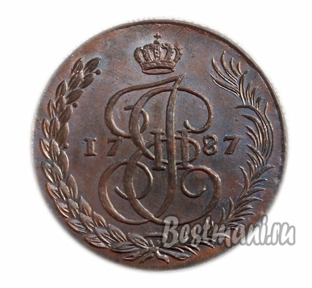 5 копеек 1787 ЕМ, Екатерина II, сувенирная копия монеты, нумизматика, деньги для коллекции