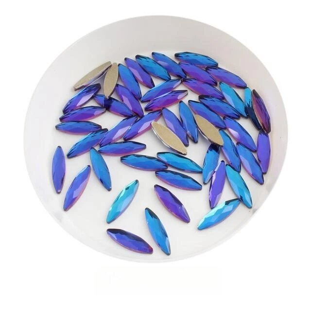 Стразы для ногтей конский глаз Blue Flame 3x11mm, 100шт