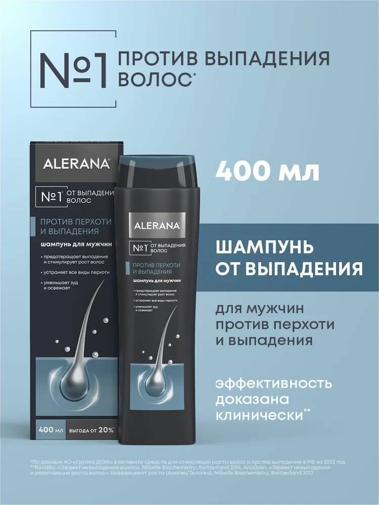 Алерана, шампунь для мужчин против перхоти и выпадения, 400 мл