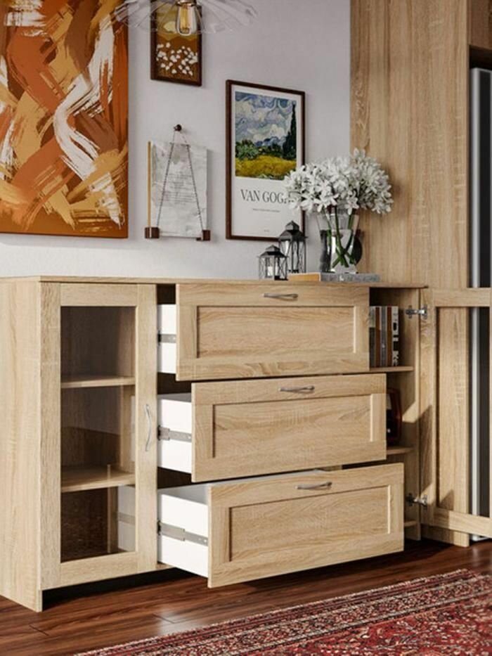 Комод Шведский стандарт Сириус Дуб Сонома / Стекло