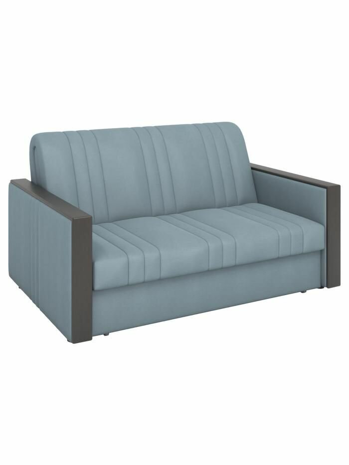 Диван кровать прямой Фенди независимый пружинный блок, раскладной, аккордеон, с ящиком для белья, 144х207 см спальное место, Серо-голубой, велюр