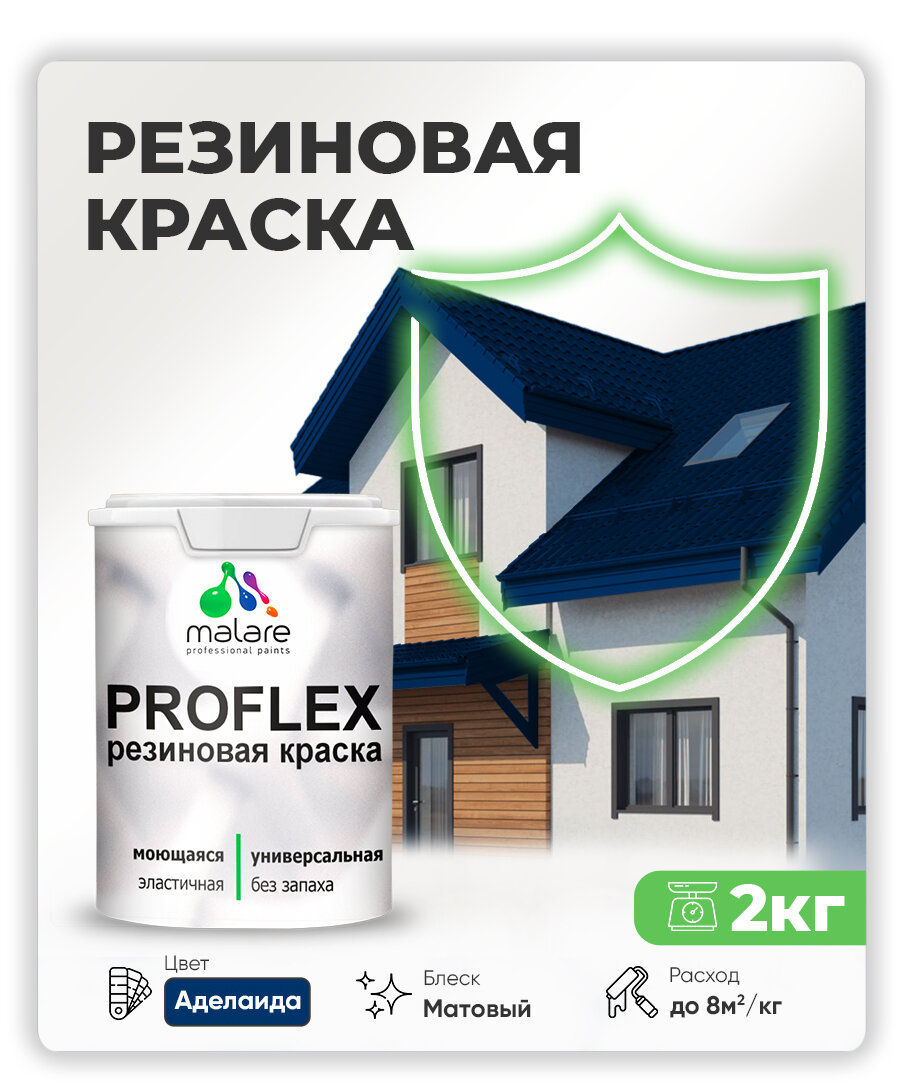 Краска резиновая Malare ProfleX жидкая резина для наружных и внутренних работ, быстросохнущая моющаяся, матовая, аделаида, 2 кг