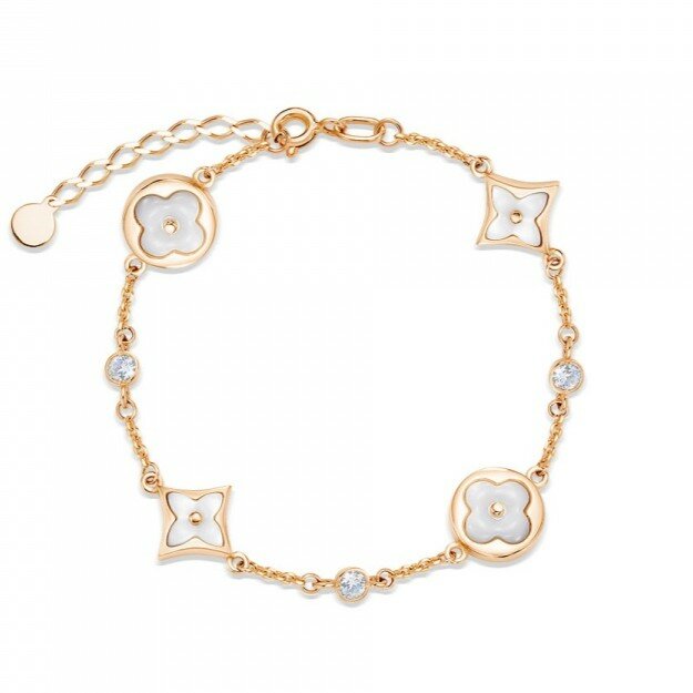 Браслет, красное золото, 585 проба, перламутр, фианит