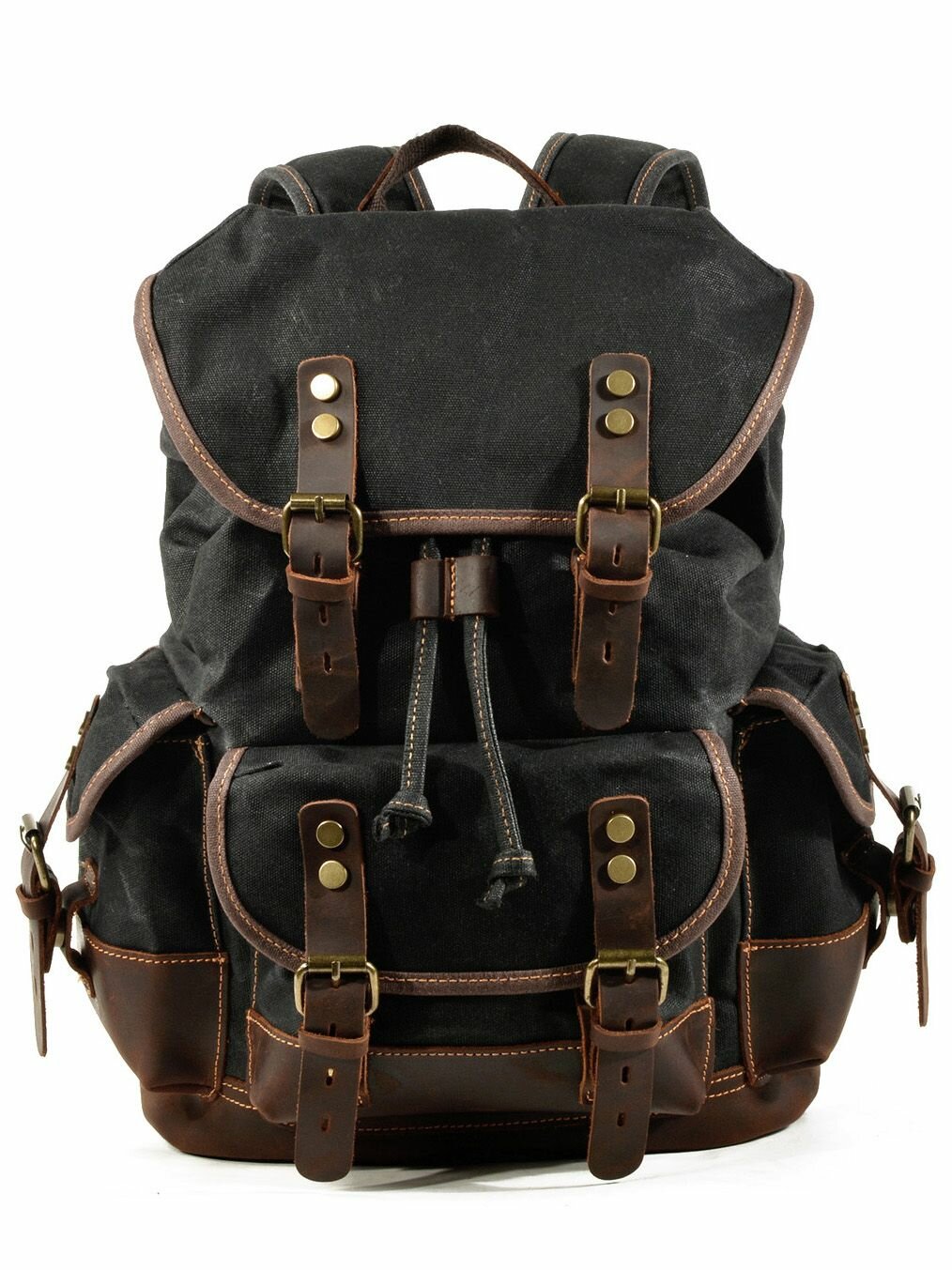 Рюкзак винтажный 25 литров "Кочевник" из вощеного холста и кожи с шнуровкой, клапаном и отделом под ноутбук 15.6 дюйма
