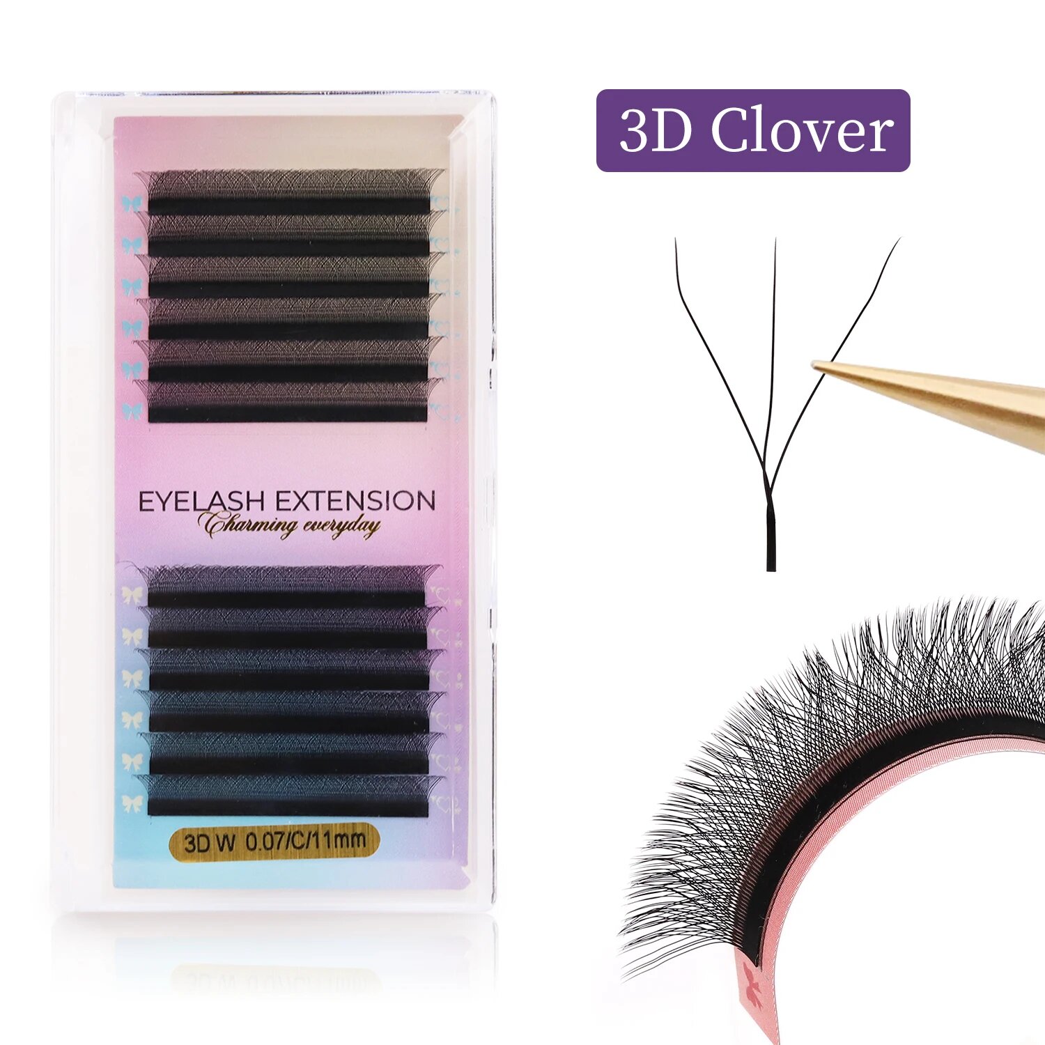 3D Clover ресницы для наращивания, D изгиб, 3D W-1800 Fans