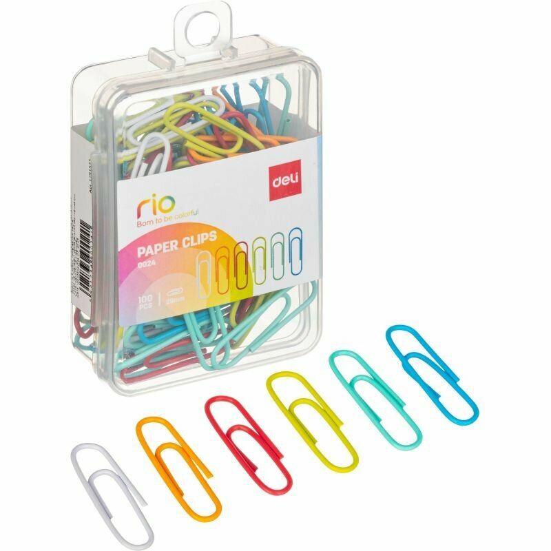 Скрепки Deli E0024 пластиковая оболочка 28-29 мм, 100 шт./уп.
