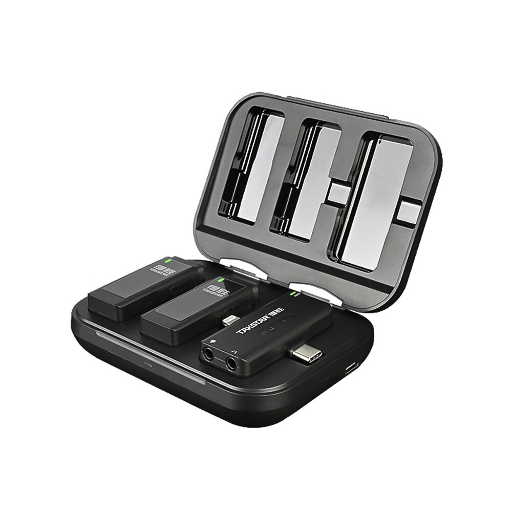 TAKSTAR V4 One-Trigger-Two 2.4G беспроводной микрофон клип-он с реальным мониторингом, передача 120 м, с зарядным футляром, 32ГБ TF карта, 3-в-1 приемник для DSLR камер, видеокамер, iOS Android устройств
