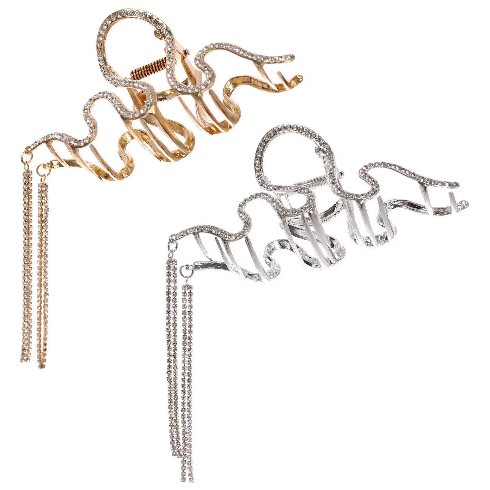 Заколка-краб для волос с стразами, цвет золото/серебро, 11х5,5см