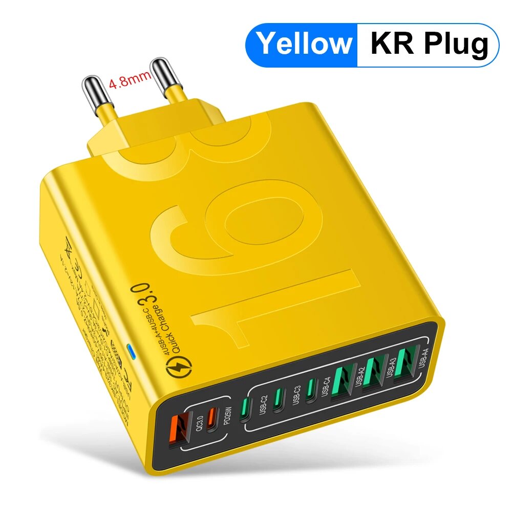 150W 8-портовое Зарядное Устройство USB-C С Быстрой Зарядкой QC3.0, Адаптер Для KR Plug Yellow
