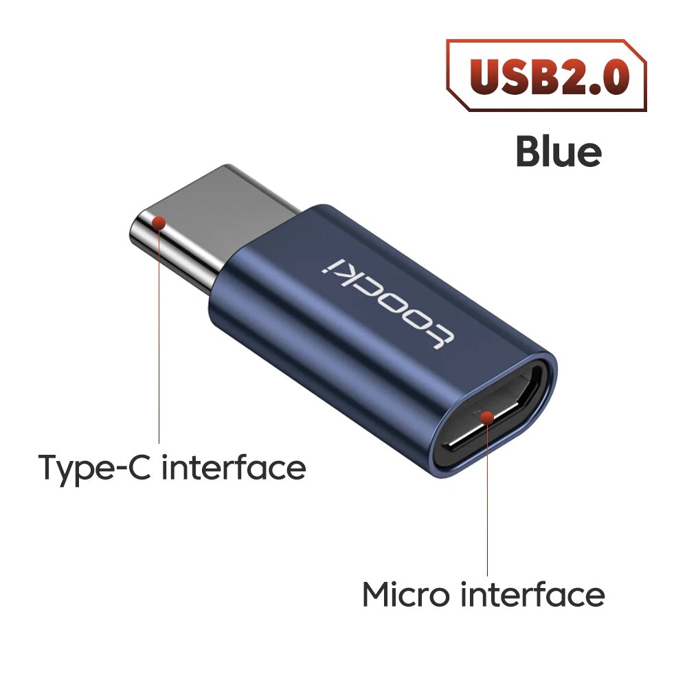Toocki Micro to Type-C Blue USB 2.0 адаптер