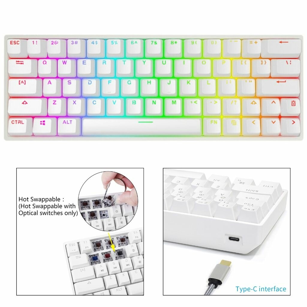 Механическая клавиатура GK64, оптическая, с возможностью горячей замены, программируемые колпачки для клавиш из АБС-пластика, игровые ПК/WIN
