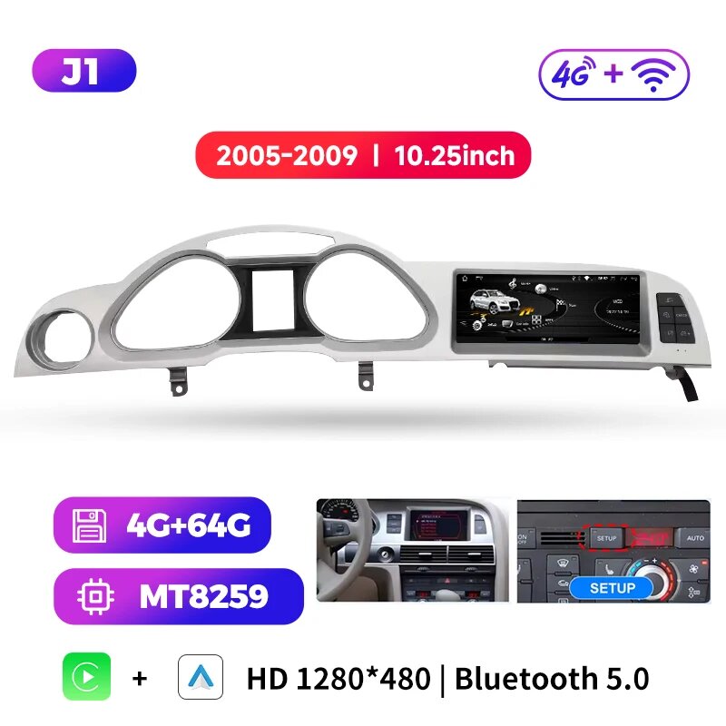 Беспроводной Android CarPlay для Audi A6 C6 4f 2005-2011 MMI 2G 3G GPS Автомобильный мультимедийный плеер Навигация Радио Стерео сенсорный экран J1 4G 64G MMI 2G