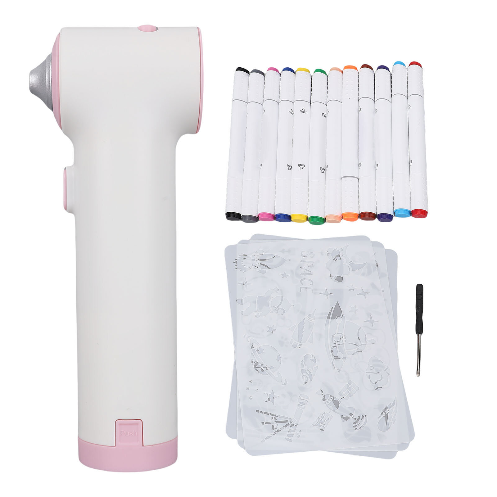 Набор беспроводных электрических маркеров-аэрографов, двухсторонних, розового цвета для рисования, раскрашивания, поделок, школьных проектов с трафаретами, подарочный набор