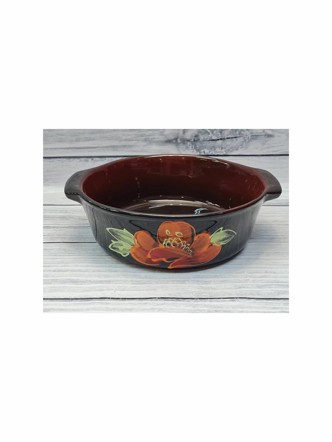 Емкость для запекания круглая малая с ручками Десерт Мак черный