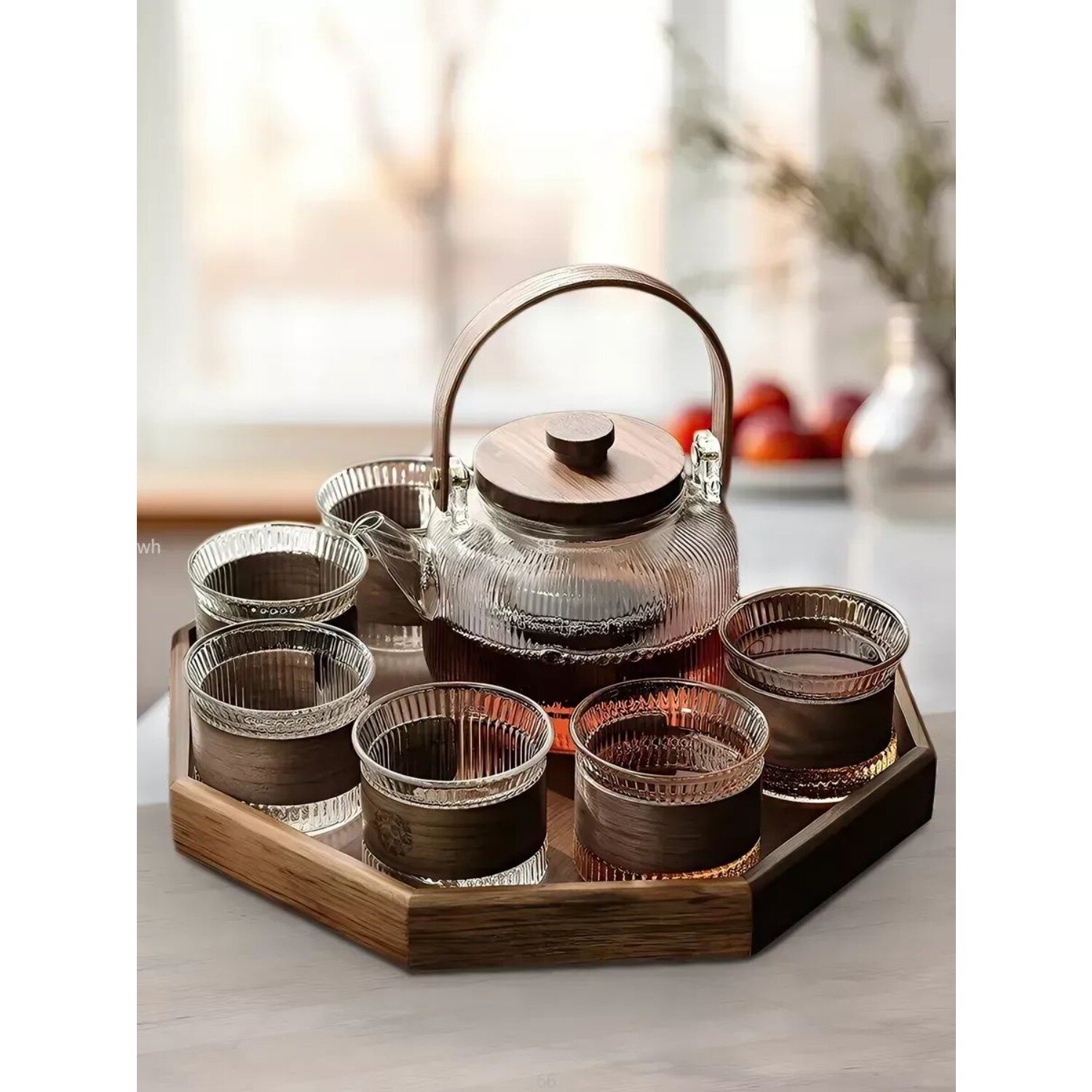 Чайная церемония, на 6 человек, стеклянная, поворотные ручки