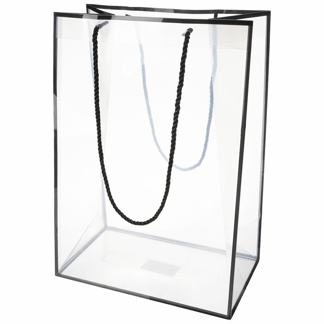 Пакет подарочный Дон Баллон для цветов, Элегант с каймой, прозрачно-черный, 35х24,5х15 см