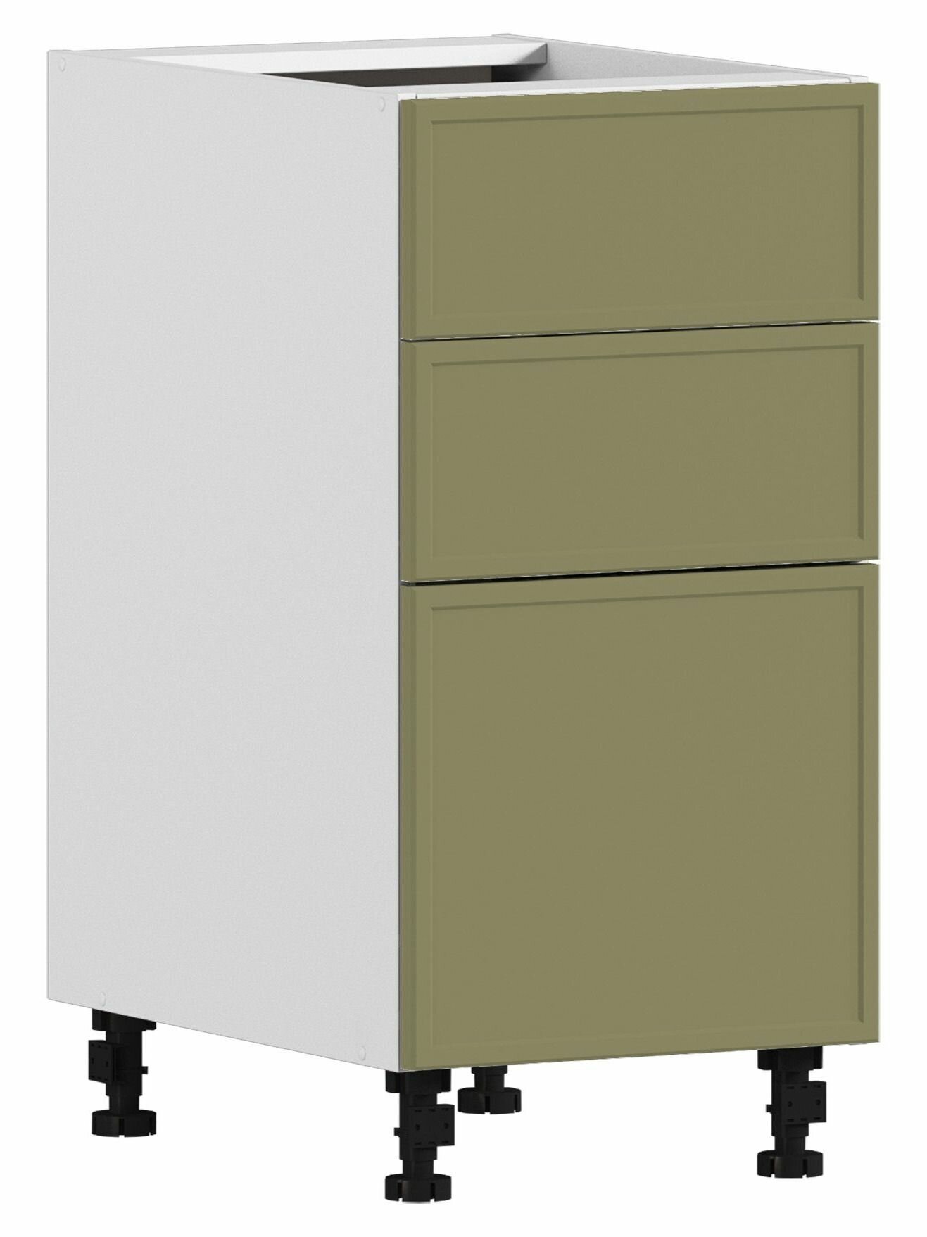 Кухонный модуль напольная тумба столплит Регина РСЯ-40 с ящиками, Белый/МДФ Квадро Хаки, 40х56х82 см