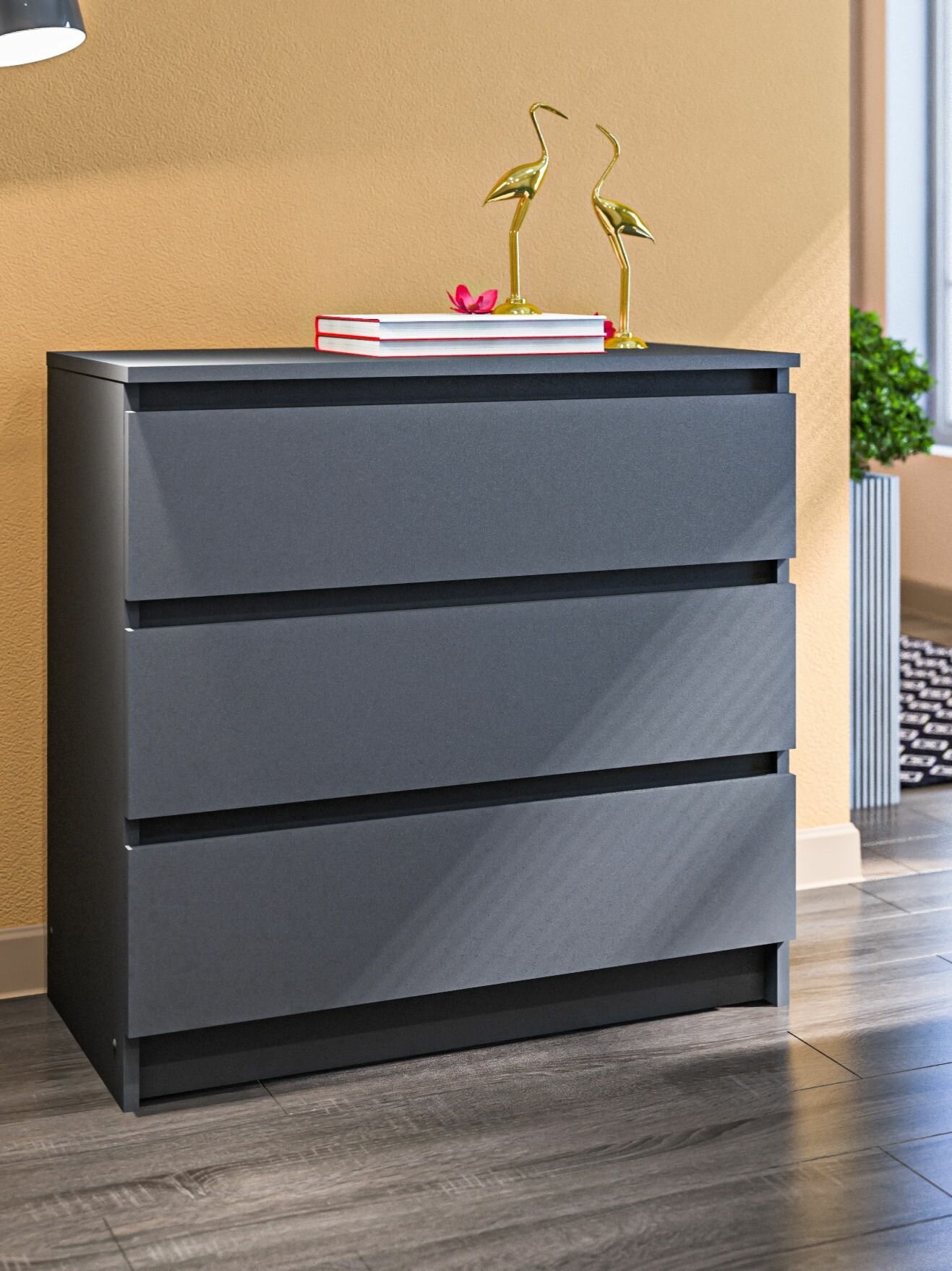 Комод столплит Леон СБ-3287 напольный, с тремя ящиками, для хранения, ЛДСП Диамант серый, 78*75*39 см.