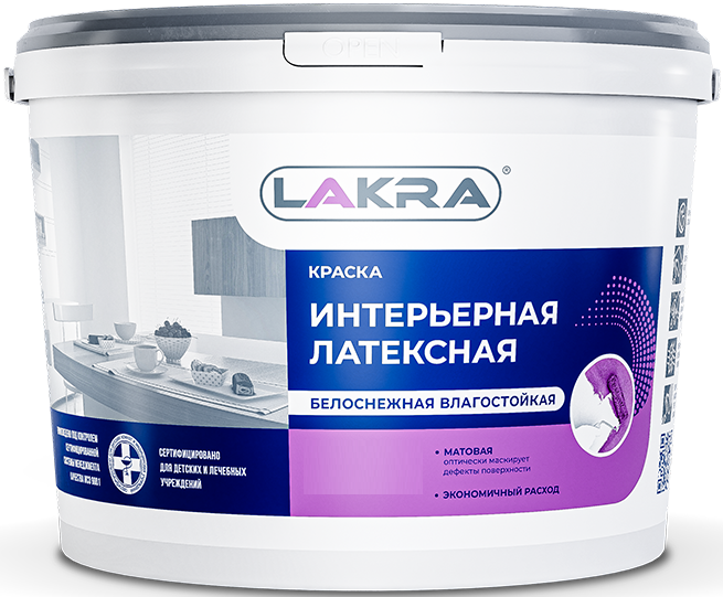 Краска Латексная Интерьерная Влагостойкая Lakra 3кг Белоснежная, Матовая / Лакра.