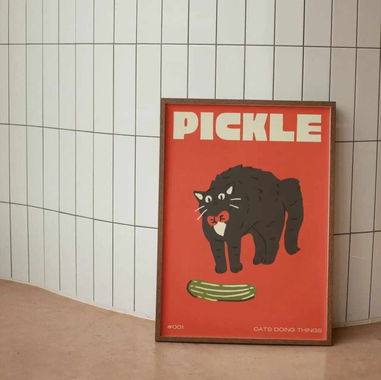 Постер "Pickle" с черной кошкой, 20x30 см, цвет 03