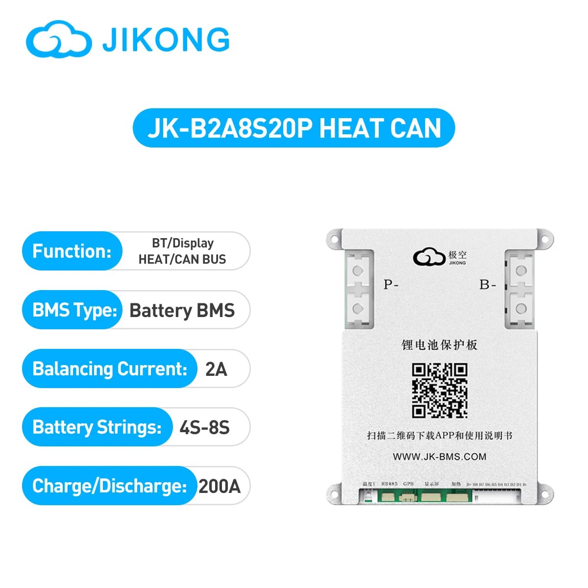 JIKONG JK-B2A8S20P BMS 4S-8S 200A Heat CAN