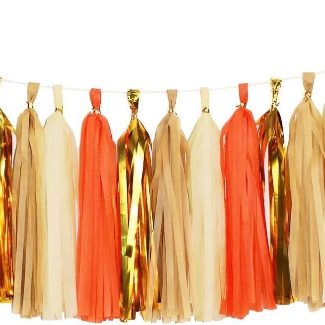 Гирлянды-кисточки из бумаги, набор из 20 штук orange beige golden