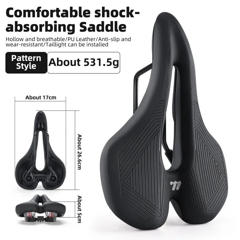 Велосипедное седло West Biking из искусственной кожи с фонарем