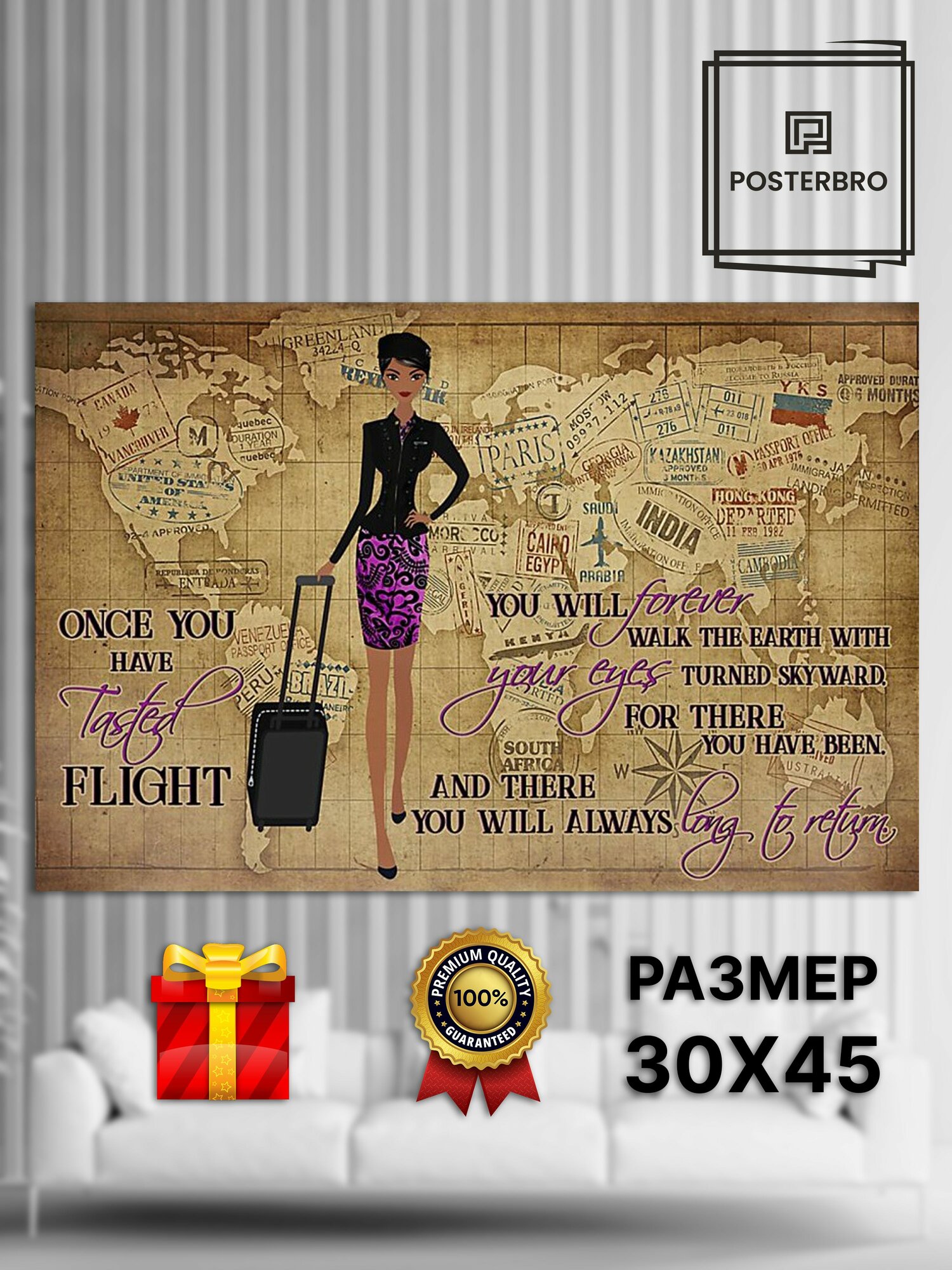 Постер на стену горизонтальный Авиация, 30*45 винтажная картина