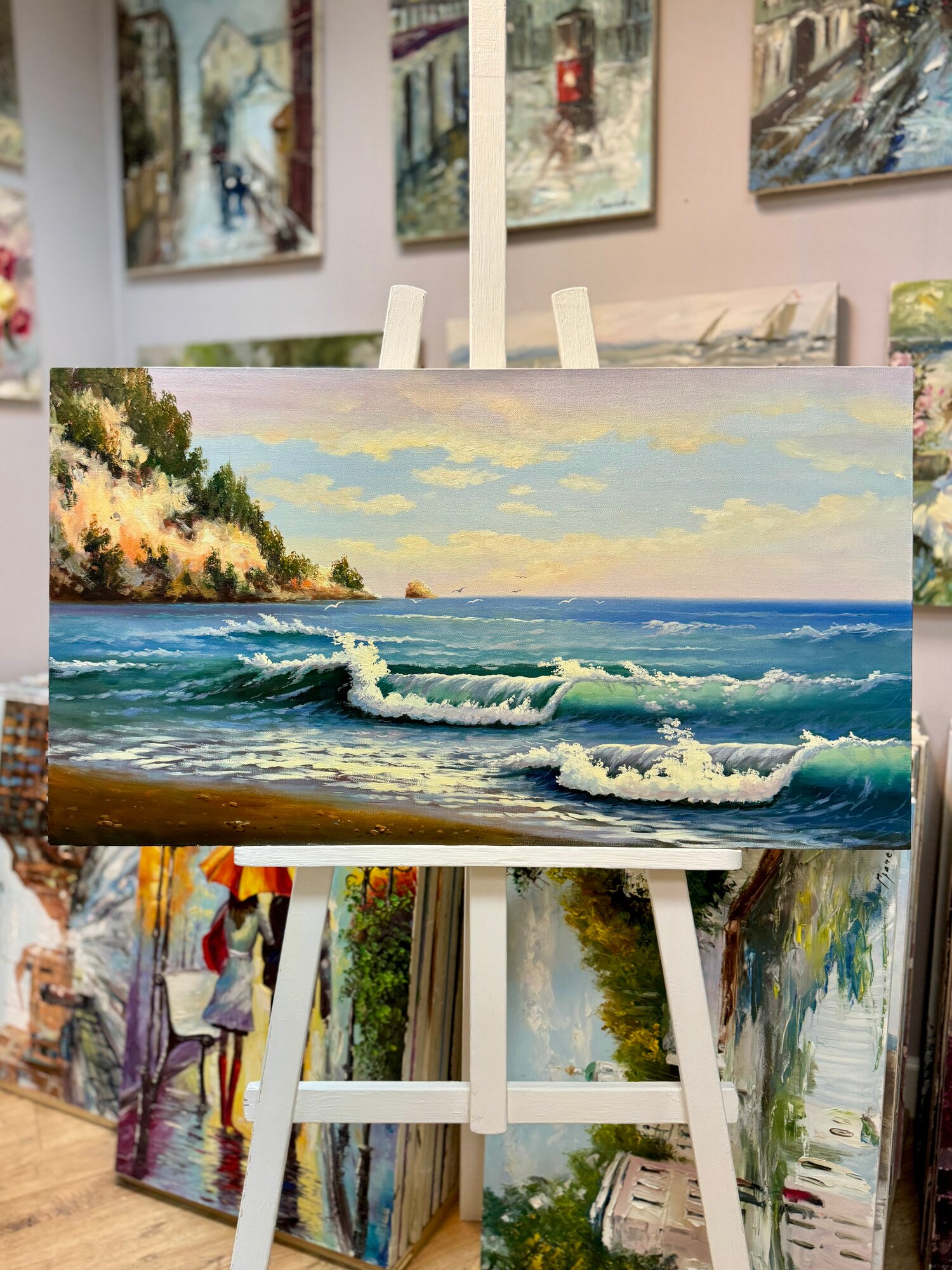 Картина маслом Морской пейзаж, Крым 90x50 см. Художественная мастерская.