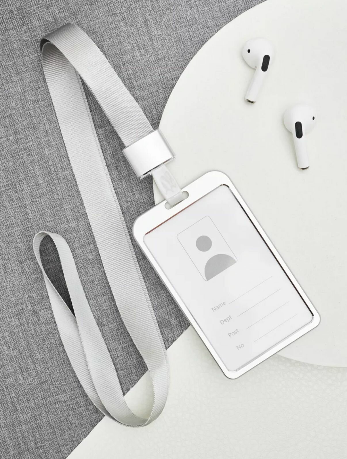 Бейдж для пропуска, картхолдер с лентой, металлический, серебро