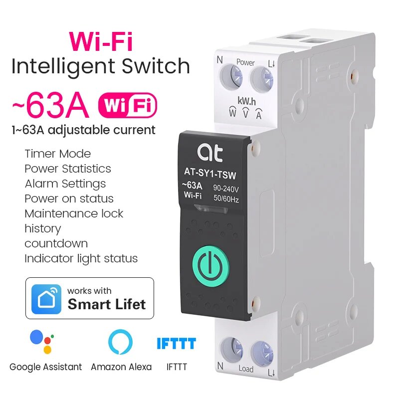 Wi-Fi Умный автоматический выключатель 63A, 220V, wifi with metering