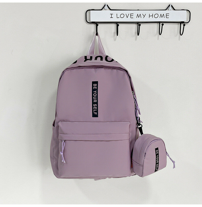 Teen girls nylon casual backpack with zipper closure and inner organization, purple