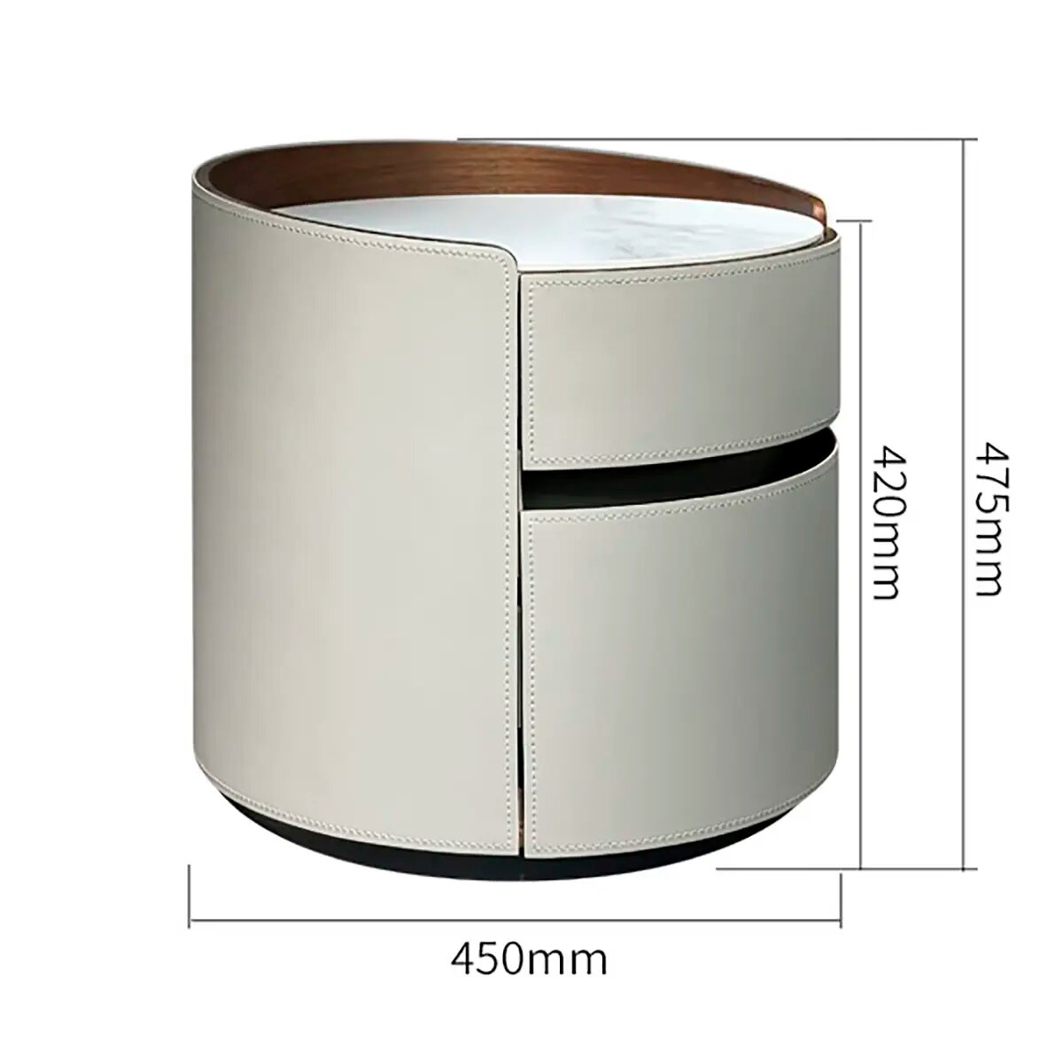 Прикроватная тумба круглая обитая седельной кожей Amplit (светло-серый, керамическая столешница)