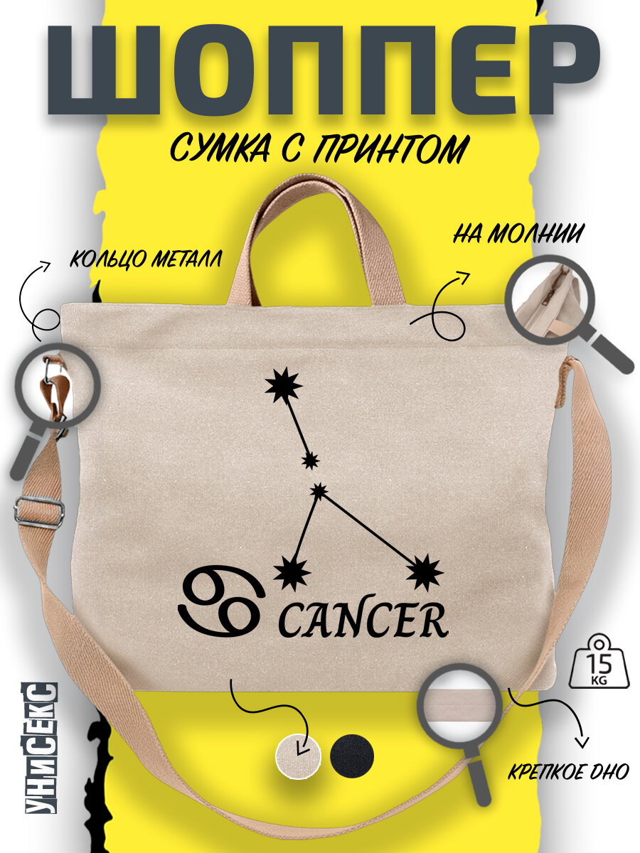 Сумка  шоппер y2k через плечо со знаком зодиака
