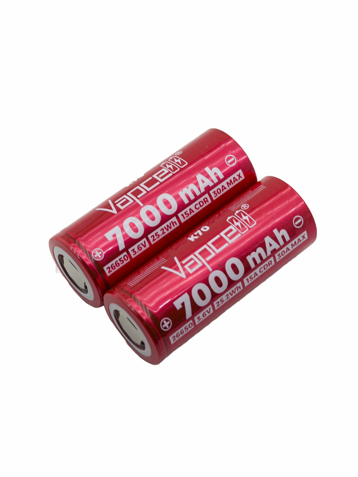 Аккумулятор Vapcell K70 INR26650 7000мАч 15/30А плоский плюс, 2 шт.