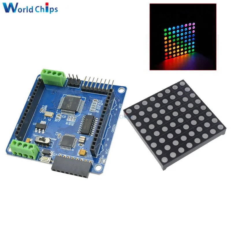 Плата драйвера 8x8 8*8 RGB модуль светодиодной матрицы + полноцветная Радуга V2.0 Mini Dot Matrix RGB LED Driver Shield для Arduino AVR
