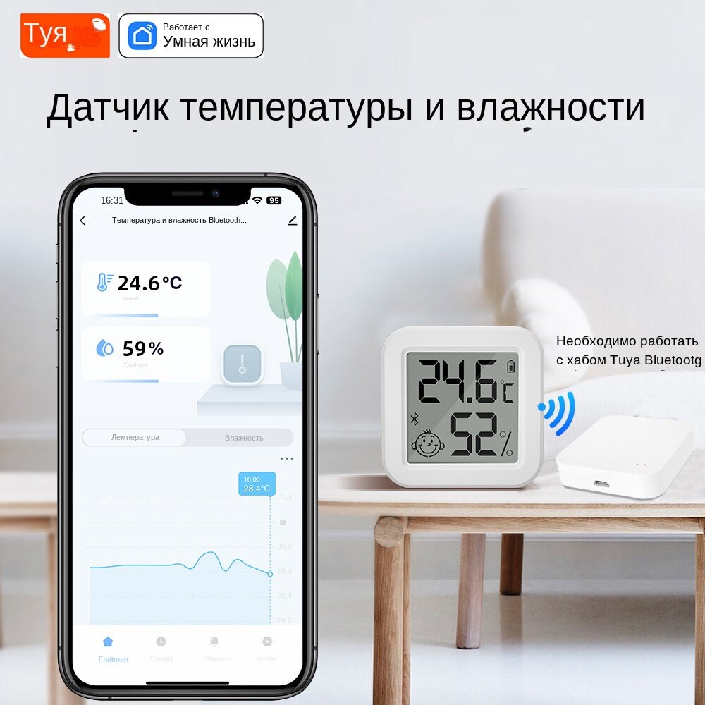Bluetooth-детектор температуры и влажности, датчик термометра для умного дома, датчик температуры и влажности