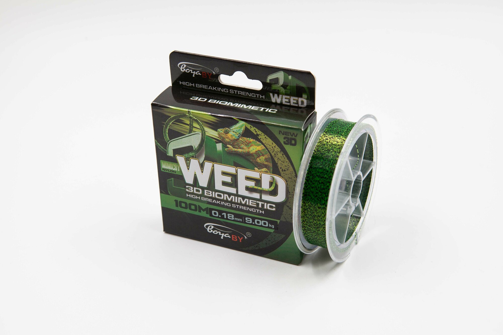 Леска нейлоновая BoyaBY 3D Weed 0.18 мм 9 кг зеленая суперпрочная для ловли в зарослях и коряжнике